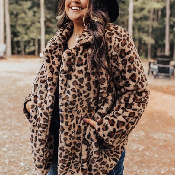 Jackets & Coats | Plus Size Women Leopard Print Jacket Plush Coat ...